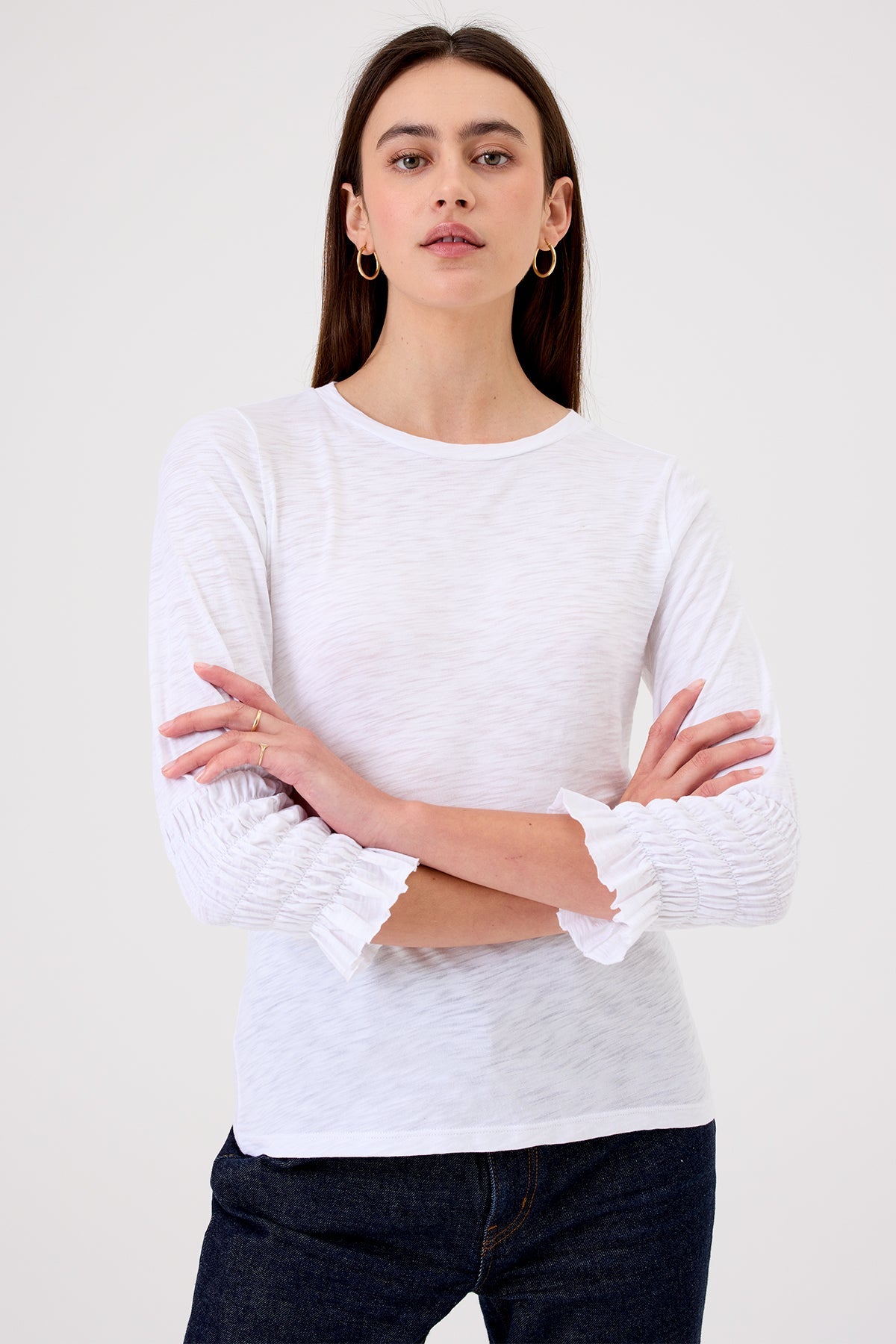 Madeline Top – Smocked Cuff ¾-Sleeve Tee | Goldie Tees