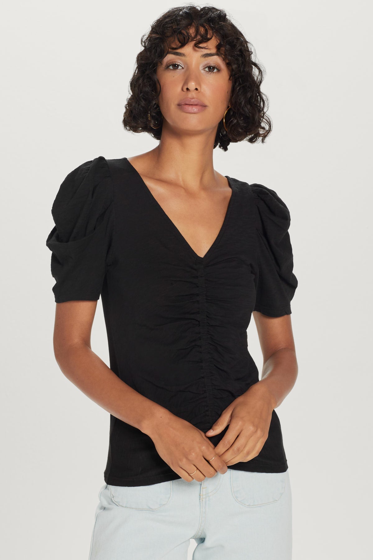 Duchess Tee – Puff Sleeve V-Neck Top | Goldie Tees