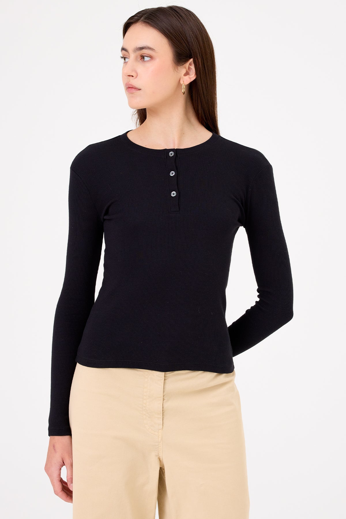Kate Henley | Women’s Ribbed Long Sleeve Henley Top | Goldie Tees
