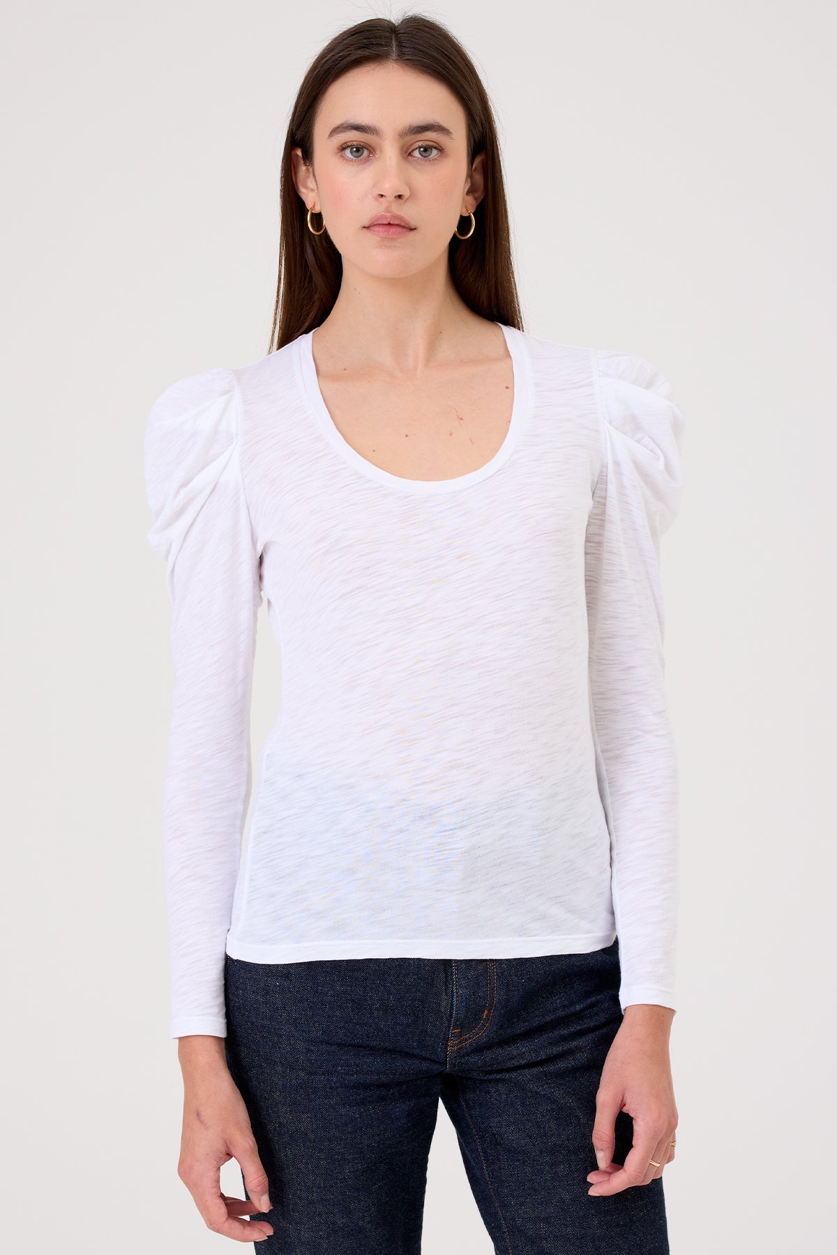 Long Sleeve Duchess Tee – Puff Sleeve Scoop Neck Top | Goldie Tees