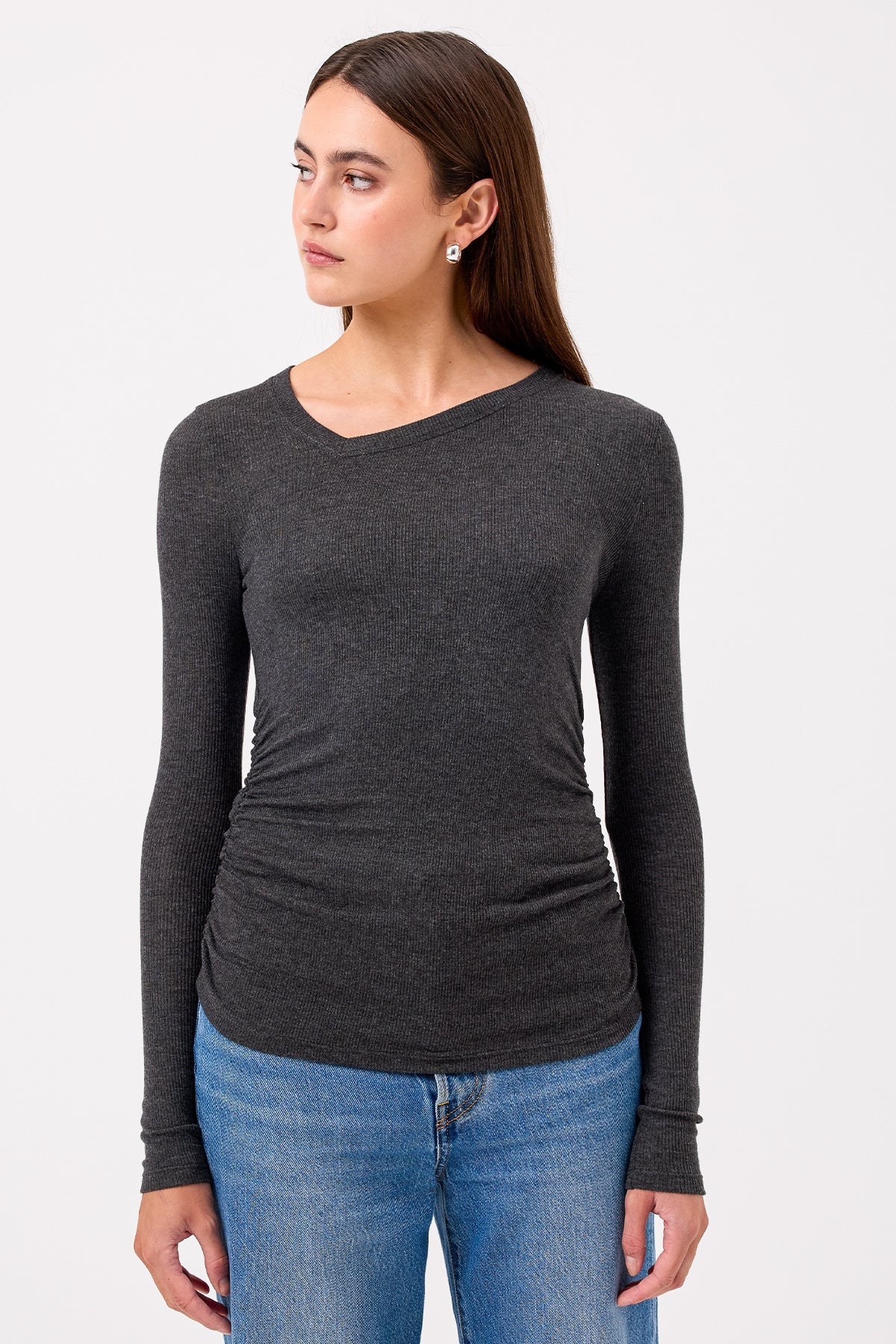 Margot Top – Luxe Micro-Rib Modal Top with Asymmetric Neckline